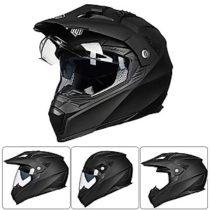 ILM Off Road Motorcycle Dual Sport Helmet Full Face Sun Visor Dirt Bike ATV Motocross Casco DOT Certified Model 606V(Matte Black, L)