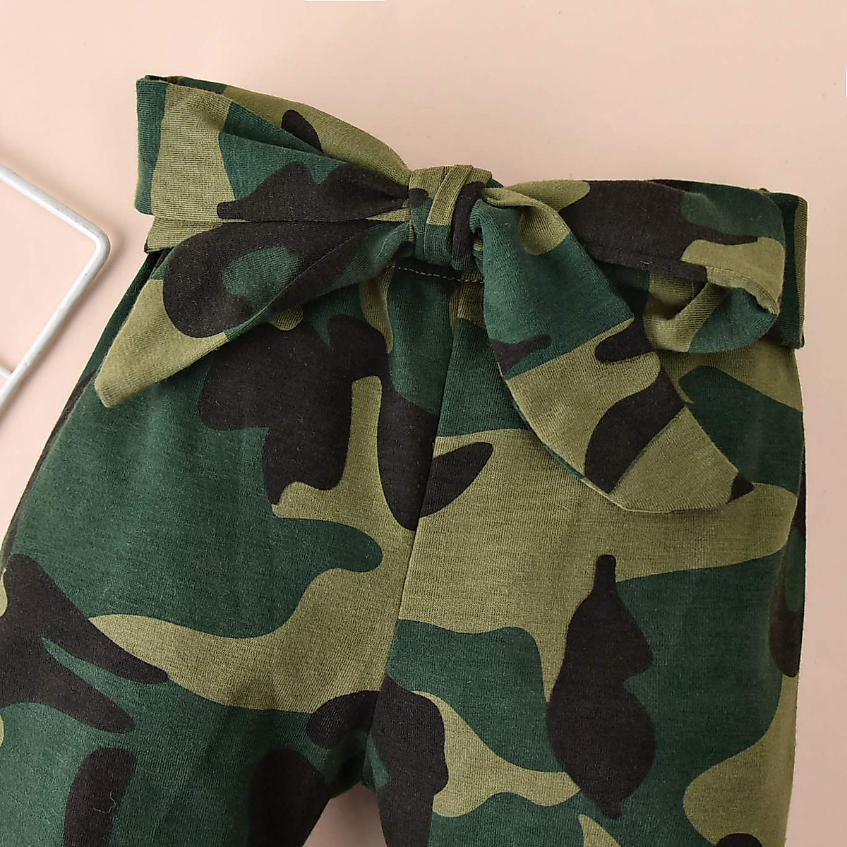 Aalizzwell Baby Girls Long Sleeve Ruffle Bodysuit Pants Headband Infant Outfit Toddler Winter Clothes Set (Camouflage, 3-6 Months)