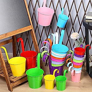 LOVOUS 6.3" x 4.7" x 5.3" Large Iron Hanging Planters Multicolor Flower Pots Balcony Garden Railing Planter, Fence Hanging Metal Bucket Plants Holders Set for Indoor and Outdoor, 12PCS, Black