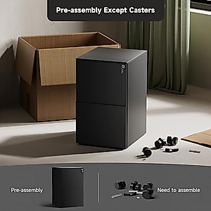 Warmiehomy Metal Mobile File Cabinets for Home Office 2 Drawer Filing Cabinet with Lock Rolling Office File Cabinet fits A4/Letter/Legal Size Fully Assembled (Black)