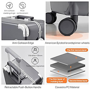 mixi Luggage Suitcase with Spinner Wheels, Upgrade Aluminum Frame PC Hardside Rolling Travel Suitcase with TSA Lock, 24'' Checked-in Trolley, Rock Gray