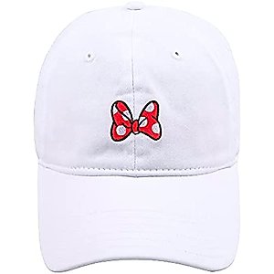 Disney Minnie Mouse Bows Embroidered Cotton Adjustable Dad Hat with Curved Brim, White, One Size