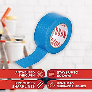 XFasten Professional Blue Painters Tape 2-Inches x 60 Yards (3-Pack) Blue Painters Masking Tape Bulk - Sharp Edge Line Technology, Produces Sharp Lines | Residue-Free and Artisan Grade Wall Trim Tape
