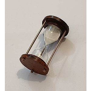 Sohrab Nauticals Wooden Brass Hourglass 4 inches 1 Minute Sand Timer | Sandglass | Sand Clock | Timer with Sparkling Natural White Sand for Home & Kitchen Office Table Desk || Rosewood sandtimer