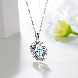 SCZKLAQ Lotus Necklace for Women 925 Sterling Silver Lotus Flower Necklace Moonstone Yoga Lotus Jewelry for Women Lotus Gifts
