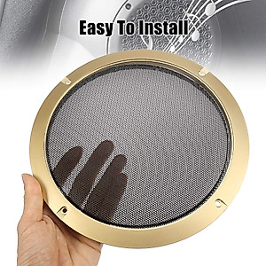 X AUTOHAUX 2pcs 8" Gold Tone Car Audio Speaker Cover Mesh Subwoofer Grill Horn Glossy Guard Protector