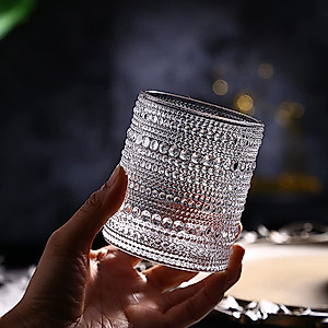 cosnou Mini Rock Glasses, 6.5 oz（200ml） Hobnail Drinking Glasses Set 6, Embossed Vintage Glassware Set for Beer, Cocktail, Soda, Beverage Clear