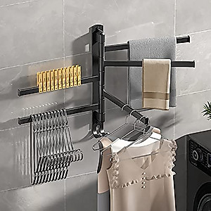 3/4/5 Arm Swivel Towel Rack, 4 in 1 Swivel Towel Bar, Swing Out Towel Hanger with Hook, Stainless Steel Wall Mounted Towel Holder Hand Towel Holder for Bathroom, Kitchen(White-5 Arm)
