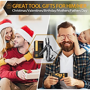 Camping Accessories Multitool Gifts for Men - 16-in-1 Multi Tool Camping Knife Christmas Stocking Stuffers Survival Kit with Pouch Pocket Knife Pliers, Safety Lock, EDC Cool Utility Gadget Women Gifts