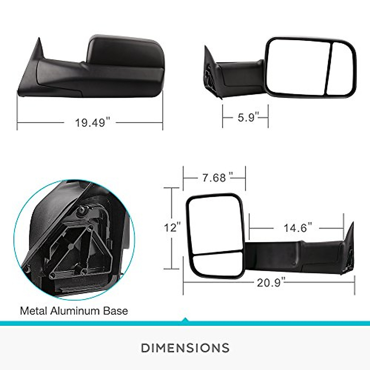 YITAMOTOR Towing Mirrors Compatible with Dodge Ram, Manual Flip Up Folding with Support Brackets Tow Mirrors, Replacement for Dodge Ram 1994-2001 1500, Ram 1994-2002 2500 3500 Truck