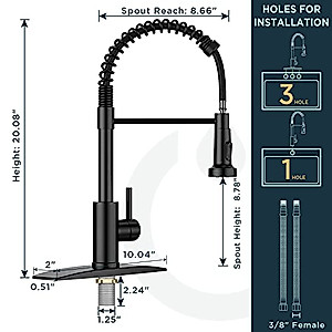 FORIOUS Black Kitchen Faucet with Pull Down Sprayer, Commercial Spring Kitchen Sink Faucet with Pull Out Sprayer, Single Handle Kitchen faucets with Deck Plate, Matte Black