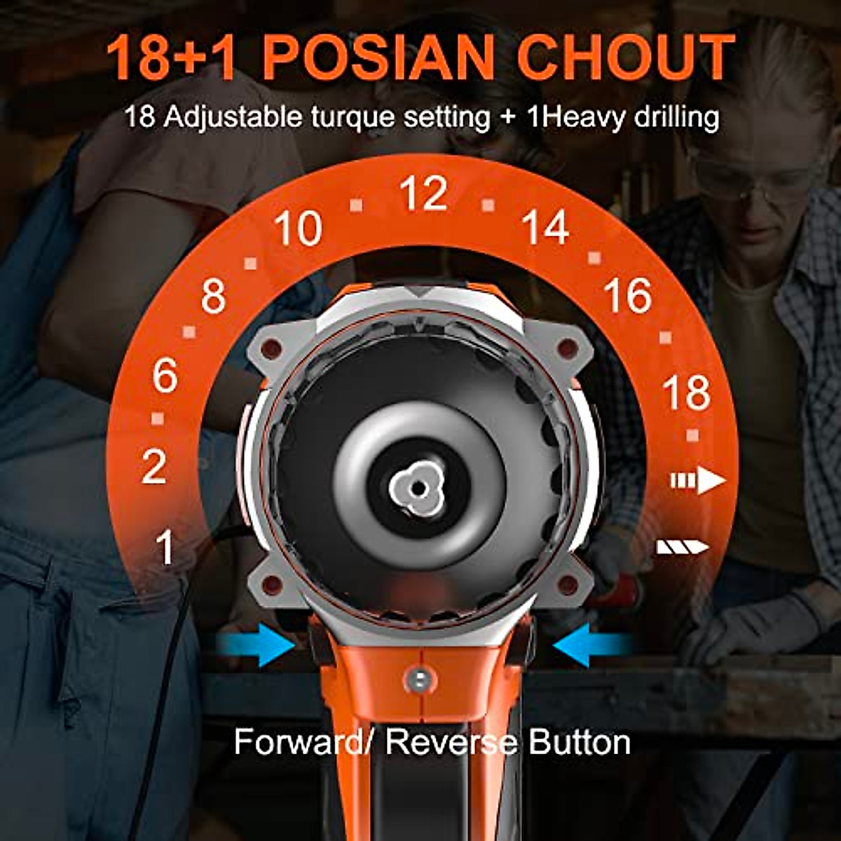 Myron 21V Cordless Drill Set, Power Drill Kit with 2Ah Li-Ion Battery & Charger, 3/8-Inch Keyless Chuck, 320In-lbs Torque, 2 Variable Speed, 18+1 Position, 0-1500RMP Variable Speed, Built-in LED Light