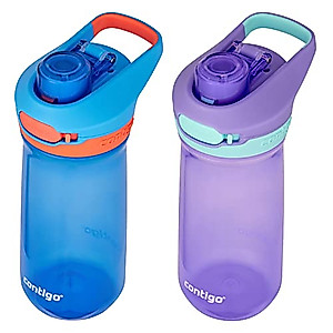 Contigo Jessie Kids Water Bottle with Leak-Proof Lid, 14oz Dishwasher-Safe Kids Water Bottle, Fits Most Cup Holders, 2-Pack Blue Poppy/Coral & Amethyst/Jade