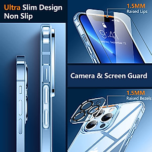 SPIDERCASE Designed for iPhone 13 Pro Max Case, [Crystal Clear Not Yellowing],with 2 Pcs [Tempered Glass Screen Protectors+Camera Lens Protectors] Slim Thin Phone Case, Clear