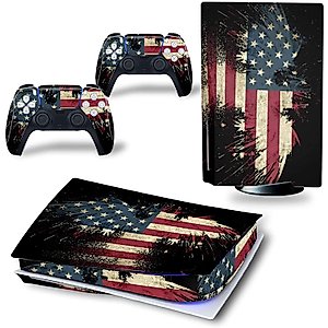 YK MALL PS5 Console PS5 Stickers Vinyl America Flag Skin Pattern Decals Skin Sticker for PS5 Playstation 5 Console and 2 Controller (Playstation 5 Not The Digital Edition)