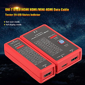 HDMI Mini-HDMI Battery Operated Data High Definition Cable Tester Continuity Checker 20 LED Light Status Indictor to Check Disorder Short Open and Cross Connection