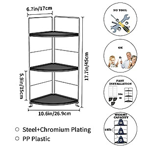 JANUS LiANG 3-Tier Corner Bathroom Organizer Countertop - Makeup Perfume Storage Standing Shelf Bathroom Tray or Kitchen Spice Rack, Black and Silver