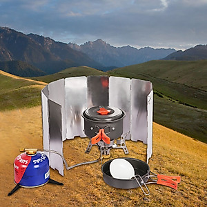 REDCAMP Folding Outdoor Stove Windscreen, 10 Plates Aluminum Camping Stove Windshield with Carrying bag, Lightweight Butane Burner Windshield