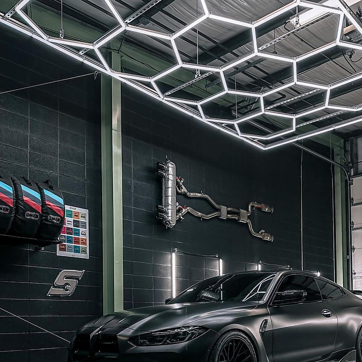 TRON Auto Lab 9X (Nine) Hexagon LED Light Kit, with Border Upgrade, Grid Series, Super Bright Daylight White 6500K, TRON-HEX-LIGHT-KIT-9XB