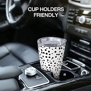 WXZYFP Car cup (single silver rim), can use a straw or drink directly, easy to use.Black And White Polka Dot
