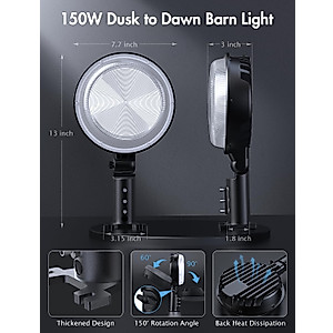 MOONTIP 150W LED Barn Light - Dusk to Dawn Outdoor Lighting with 150° Adjustable Photocell, 20000LM 6500K Daylight Outdoor Lights, IP66 Waterproof Area Street Light for Farmhouse Barns Warehouse Yard
