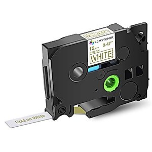 KCMYTONER Xmas Gift Wrapping Satin Ribbon Label Tapes Gold on White 1/2" 12mm Compatible for Brother TZe-R234 TZR234 Work with P-Touch Embellish PT-D210 PT-D400 D600 PT-H100 Label Makers, 1 Pack