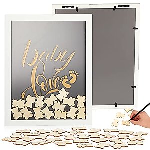 Unittype Baby Shower Guest Book Alternative 70pcs Bear Elephant Token Frame Baby Shower Favors Baby Keepsake Signature Book Picture Frame for Baby Birthday (Bear)