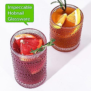 Vintage Hobnail Drinking Glasses Set of 12 - 14 oz Old Fashioned Water Glass Cups & 12 oz Cocktail Glasses, Aesthetic Kitchen Bar Tumbler Glassware Gifts Sets for Smoothie, Juice, Coffee, Soda, Wine