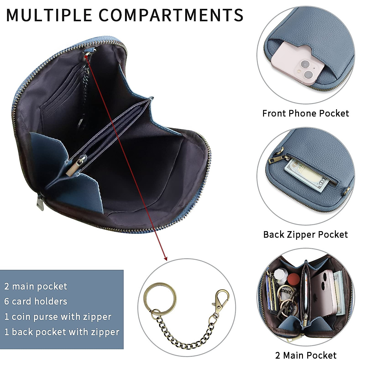 Crossbody Cell Phone Purses for Women Luxury Genuine Leather Small Crossbody Bags Wallet Purses with Adjustable Strap RFID Blocking Cellphone Case Wallet Bag