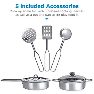 Best Choice Products Farmhouse Play Kitchen Toy, Wooden Pretend Set for Kids w/Chalkboard, Marble Backdrop, Windows, Storage Shelves, 5 Accessories Included - White