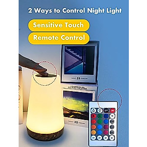 TLAOTNIY Dimmable Night Light Lamp, 𝘾𝙤𝙡𝙤𝙧 𝘾𝙝𝙖𝙣𝙜𝙞𝙣𝙜 𝘽𝙚𝙙𝙨𝙞𝙙𝙚 𝙉𝙞𝙜𝙝𝙩 𝙇𝙞𝙜𝙝𝙩𝙨 for Kids, Touch Sensor Control Table Light Lamp for Bedroom with Rechargeable Battery -Remote