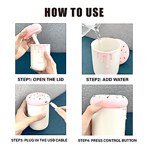 Portable Mini Cool Mist Humidifier - 250ml Small Diffuser with Night Light USB Personal Desktop Vaporizer for Plants Baby Bedroom Travel Office Home Auto Shut Off 2 Mist Modes Super Quiet Pink