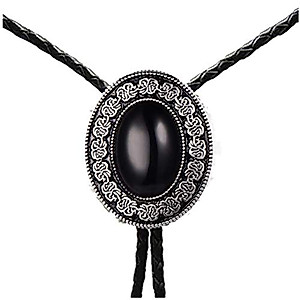 HUABOLA CALYN Bolo tie, Handmade Round Shape Western Cowboy Bola tie black