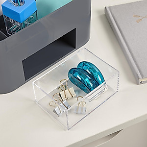 STORi Bliss 4-Compartment Plastic Vanity Organizer with Small Accessory Drawer in Grey | Rectangular Makeup, Skincare, & Cosmetic Storage Bin with Pass-Through Handles | Made in USA