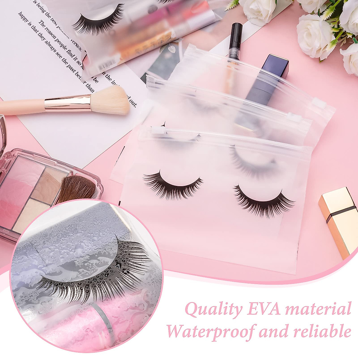 Noverlife 100PCS Eyelash Makeup Bags, Lash Bags for Clients, Waterproof Plastic Makeup Bags, Toiletry Makeup Pouch Cosmetic Lash Bags with Zipper, Eyelash Aftercare Bags Eyelash Cases Cosmetic Pouches
