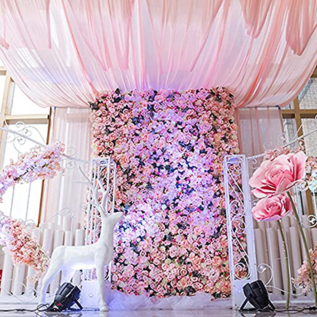 NUPTIO Flower Wall Panel for Flower Wall Backdrop, 6 Pcs 24" X 16" White & Pink Faux Roses Artificial Flower Backdrop for Flower Wall Decor, Party Wedding Decor, Bridal Shower Decor Baby Shower Decor