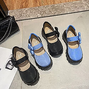 Women Mary Janes - Walking Buffer Shoes Round Toe Chunky Platform Hook-Loop Strap and Concealed Orthotic Arch Support Sneakers Blue