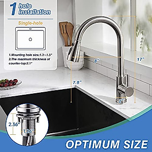 Kitchen Faucet with Pull Down Sprayer, High Arc Single Handle Single Hole Stainless Steel Kitchen Sink Faucet with 3 Functions Sprayer for Commercial Modern RV, Brushed Nickel