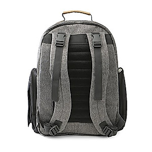 Eddie Bauer Places & Spaces Bridgeport Diaper Bag Backpack, Cooler Bottle Pockets and Changing Pad Included, Light Grey and Tan