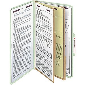 Smead Pressboard Classification File Folder with SafeSHIELD Fasteners, 2 Dividers, 2" Expansion, Legal Size, Gray/Green, 10 per Box (19076)