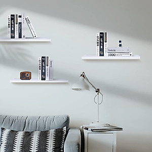 CHANGE MOORE Floating Shelves for Wall Set of 3 Easily Wall Mounted Wood Storage Shelves Hanging Shelf for Bedroom, Bathroom, Living Room, Kitchen, Office White