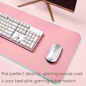 Pink RGB LED Gaming Mouse Pad, 14 Modes Glow Pad, Extra Large Gaming Mousepad，Waterproof Rubber Non Slip Cute Mat, Extended Big Keyboard and Mouse Pad Mat for Gamer, 31.5x12 x 0.16 Inch - Pink