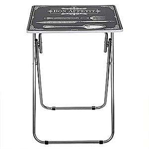 Home Basics Bon Appettit Multi-Purpose Sturdy Durable Decorative Cocktails TV Folding Table Tray Desk Bedside Laptop Snacks, Black