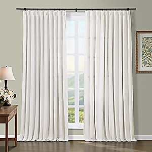 TWOPAGES Beige White Pinch Pleated Curtains 108 Inches Loong Cotton Curtains for Living Room Kithchen Window Light Filtering Lightweight Cotton Canvas Curtains (2 Panels, 26W x 108L)