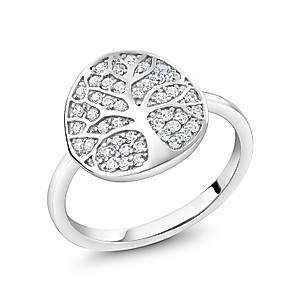 Gem Stone King 925 Sterling Silver Gorgeous White Tree Of Life Women Ring Set with Zirconia (Available in size 5, 6, 7, 8, 9)
