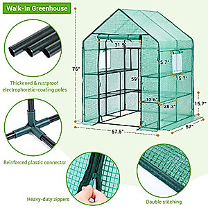 Greenhouse for Outdoors with Screen Windows, Ohuhu Upgraded 4 Tiers 11 Shelves Walk-in Greenhouses with Durable PE Cover, Outside Garden Plastic Green House with Ground Pegs & Ropes for Stability