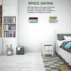 VASGOR Set of 4 Invisible Floating Bookshelf, Heavy Duty Wall Mounted Book Shelf Organizer, Wall Mount Metal Shelves Holder for Books (4, Black)