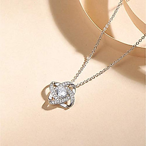 FANCIME White Gold Plated 925 Sterling Silver CZ Cubic Zirconia Knot Flower Infinity Fashion Pendant Necklace For Women, 16" + 2" Extender