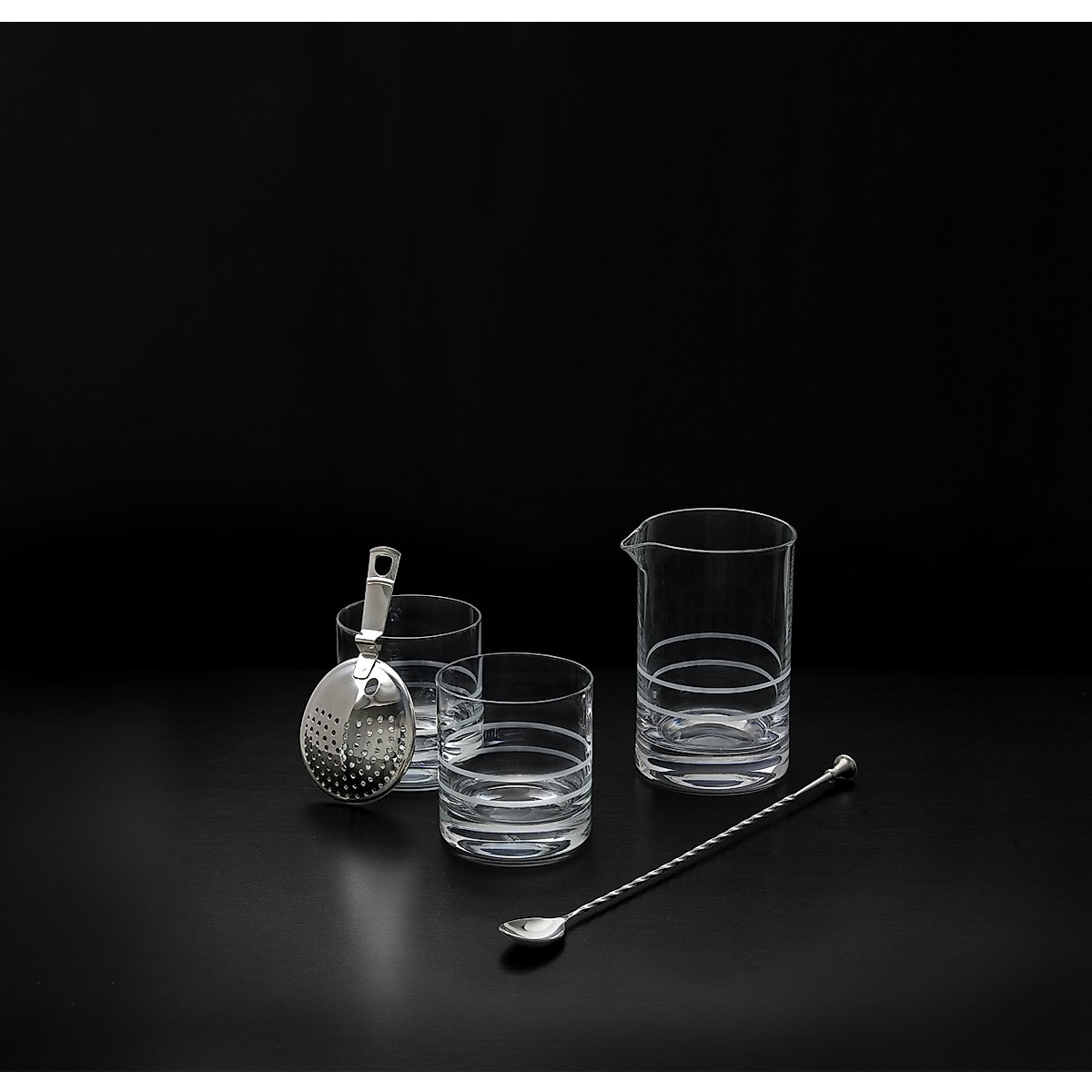 Crafthouse by Fortessa Professional Barware Tools by Charles Joly,Double Old Fashioned/DOF Set of 2, Mixing Glass, Julep Strainer, Bar Spoon, 5 Piece, Silver