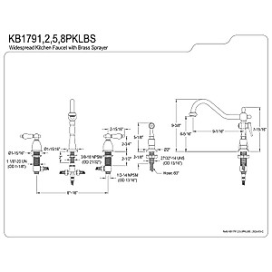 Kingston Brass KB1795PKLBS Duchess 8 inch To 16 inch Widespread Kitchen Faucet with Brass Sprayer, 8-1/4 inch In Spout Reach, Oil Rubbed Bronze
